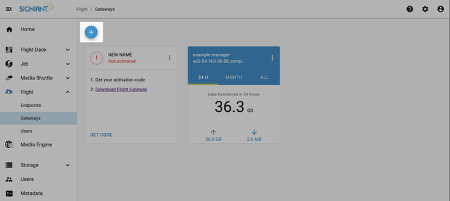 Flight gateways page in the Console with a highlight on the Add button