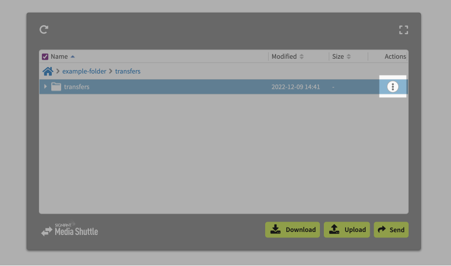 Hover over a folder or the home icon and click to open the actions menu.