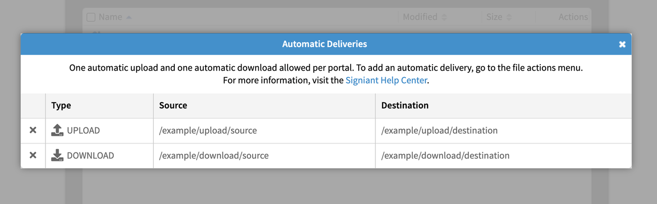 Select an upload source or download destination.