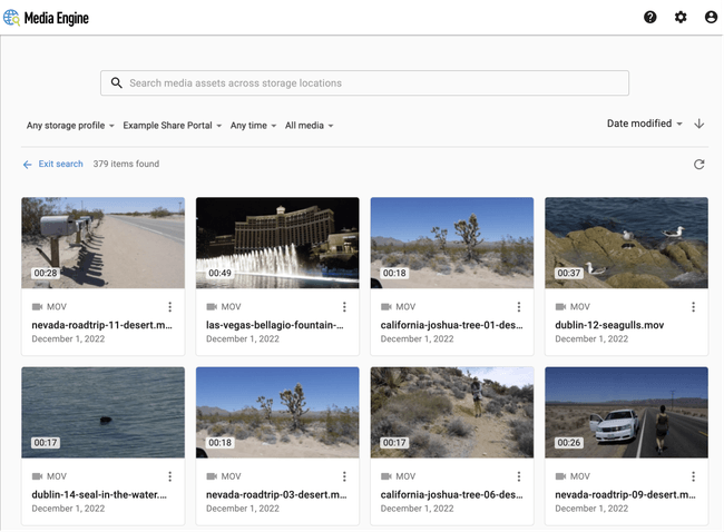 Media Engine showing portal assets on the Signiant Console