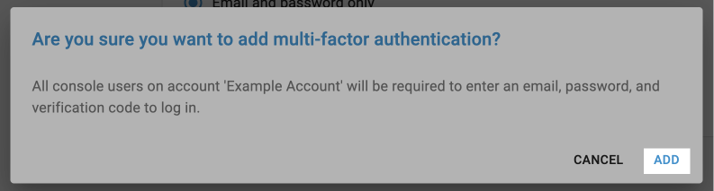 Click the add button to confirm the new authentication method