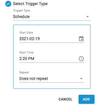 A schedule can be set to repeat at a regular interval using the Repeat ...