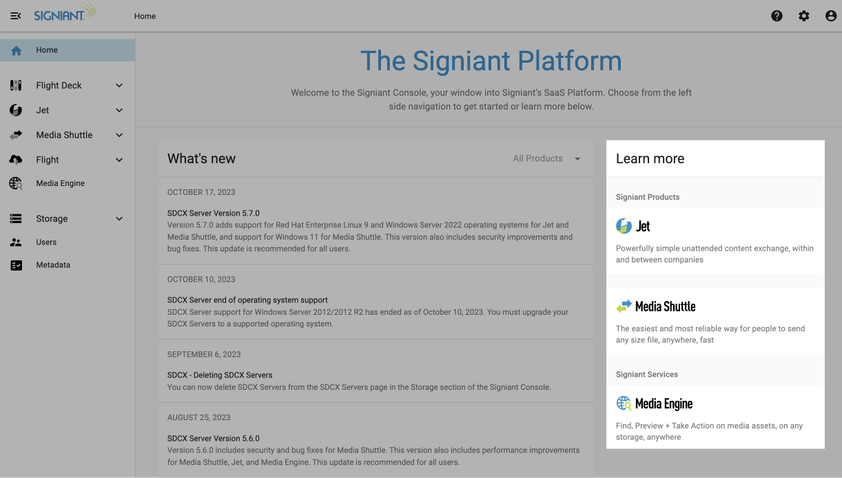 Learn More Section of the Console Homepage