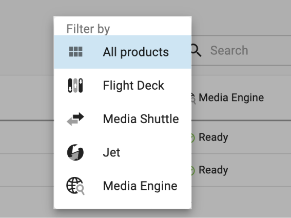 Drop-down list to filter search results by product type