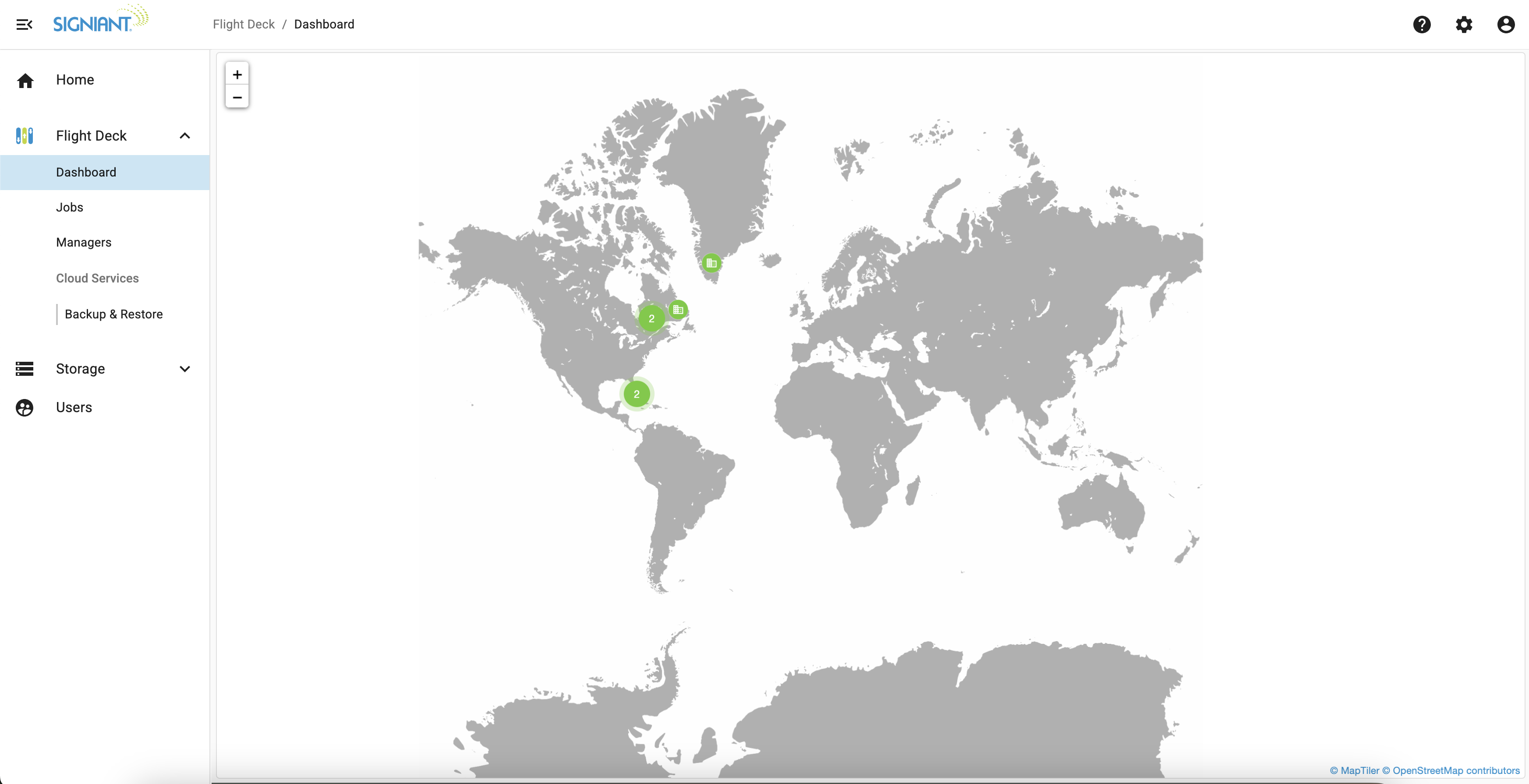 Flight Deck dashboard showing where managers and agents are located on ...