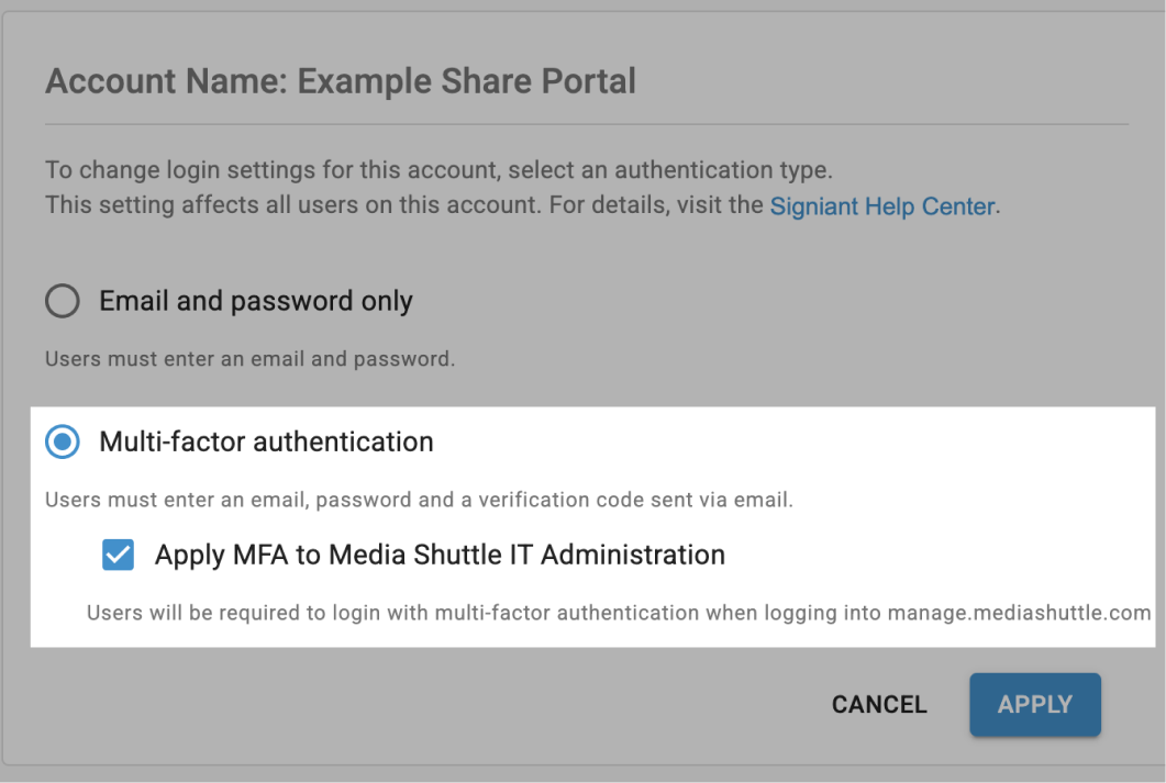 Click the Multi-factor authentication radio button to set as your ...