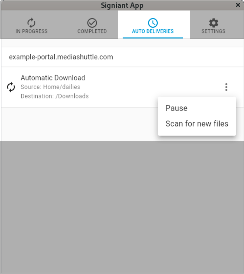 The Signiant App window's top right corner, with the Clear All button ...
